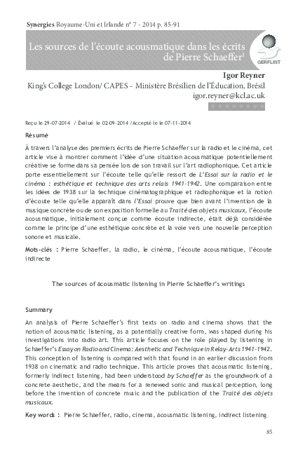 (PDF) Les sources de l’écoute acousmatique dans les écrits de Pierre ...