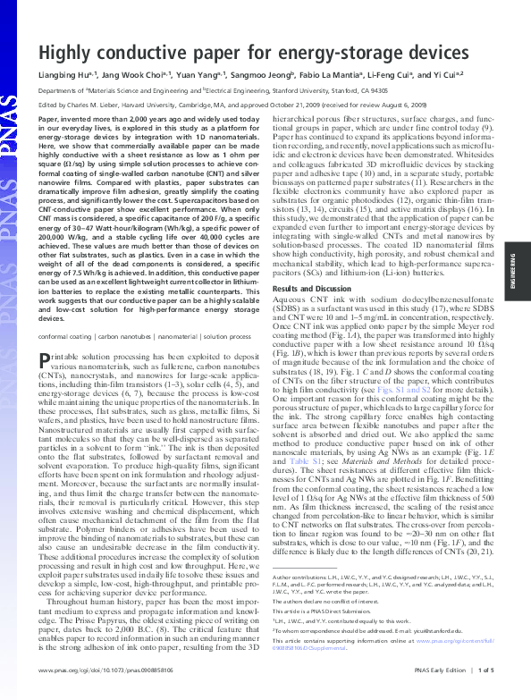 (PDF) Highly conductive paper for energy-storage devices