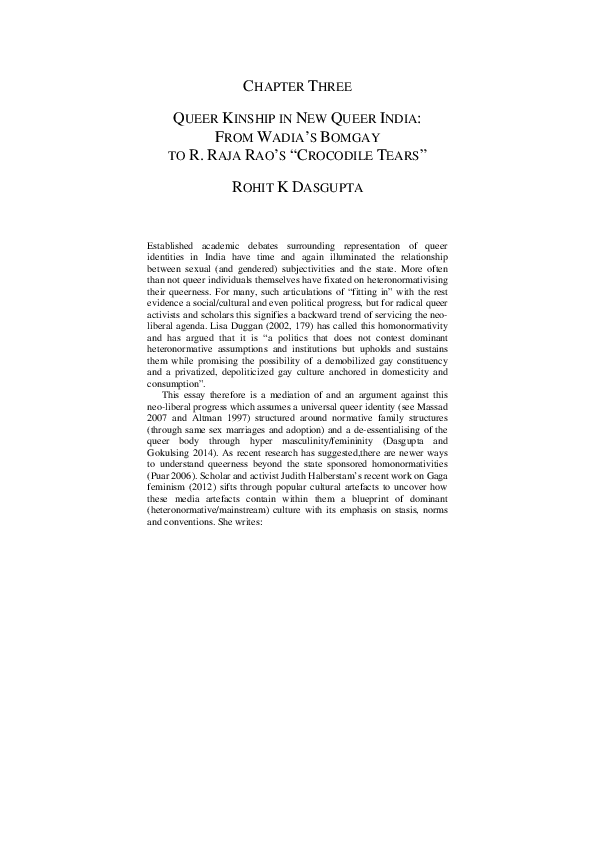 (PDF) Queer Kinship in New Queer India: From Wadia's Bomgay to R. Raj ...