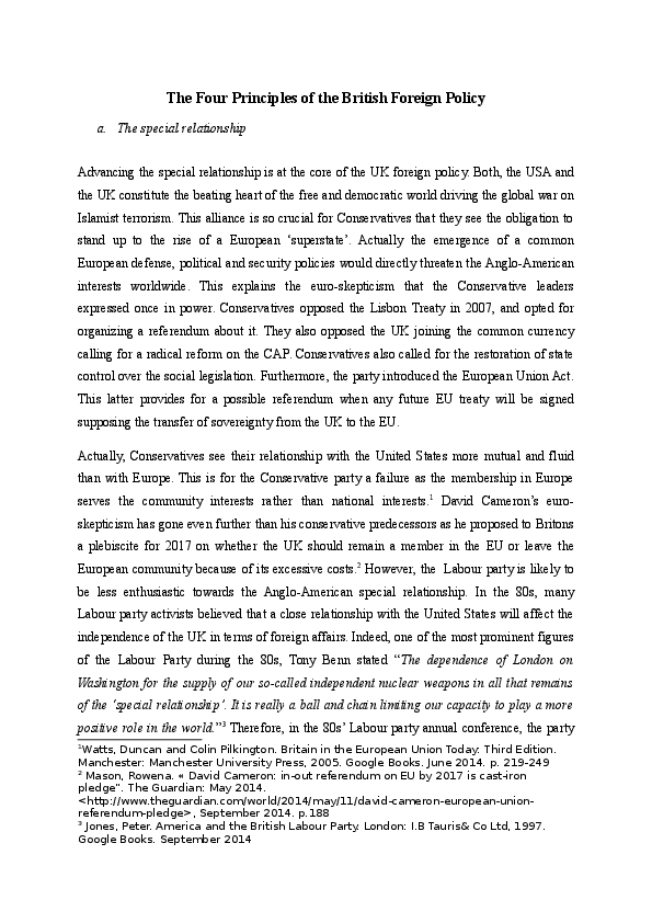 (DOC) The Four Principles of the UK's Foreign Policy