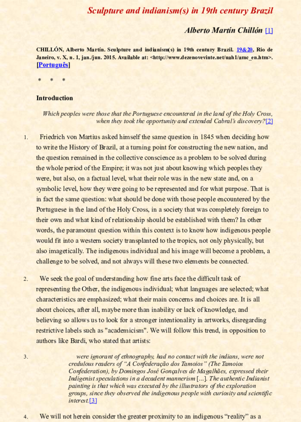 (PDF) Sculpture and indianism(s) in the 19th century Brazil