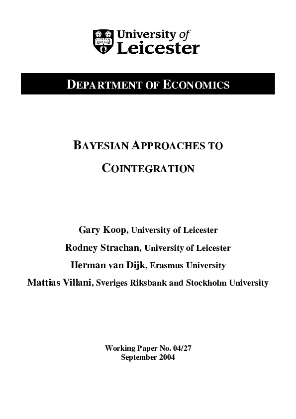 (PDF) Bayesian Approaches to Cointegration | Rodney Strachan and Herman ...