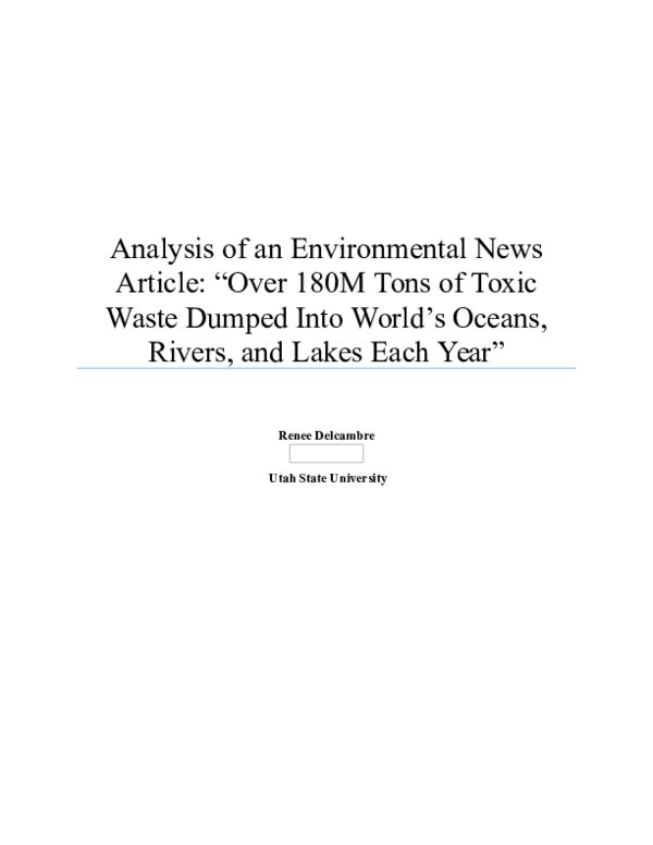 (DOC) Analysis of an Environmental News Article: “Over 180M Tons of ...