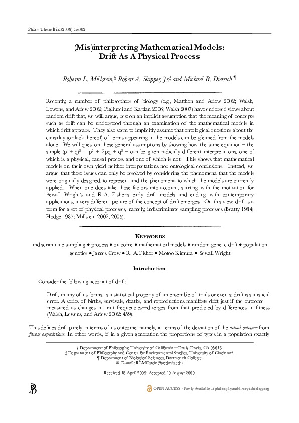 (PDF) Roberta L. Millstein, Robert A. Skipper, Jr., and Michael R ...