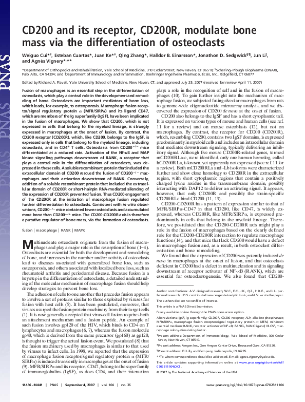 (PDF) CD200 and its receptor, CD200R, modulate bone mass via the ...