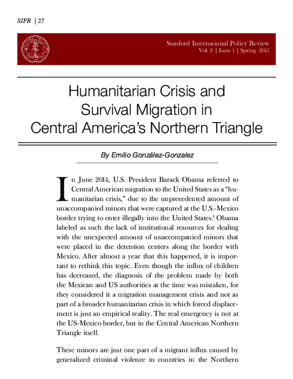 (PDF) Humanitarian Crisis and Survival Migration in Central America's ...
