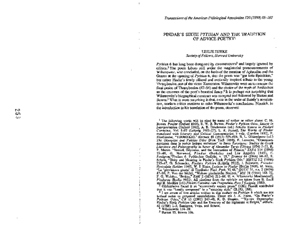 (PDF) “Pindar’s Sixth Pythian and the Tradition of Advice Poetry"