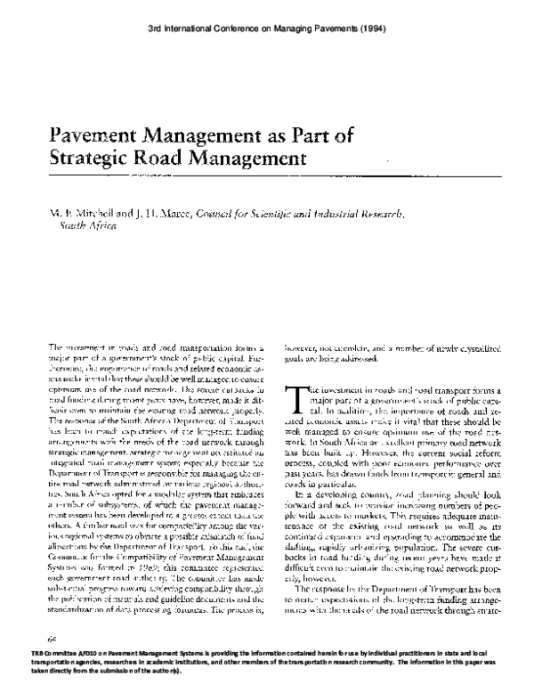 Pavement Management as Part of Strategic Road Management