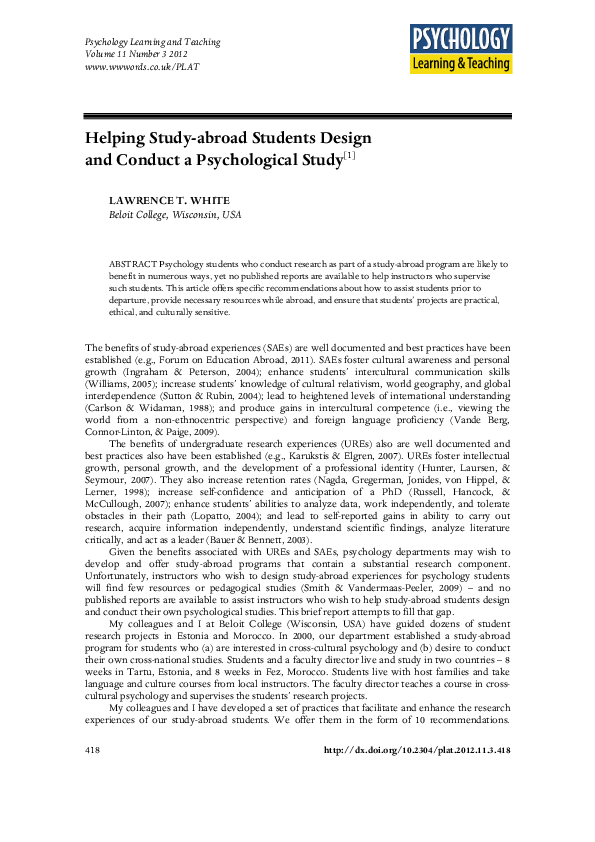 (PDF) Helping Study Abroad Students Design and Conduct a Psychological ...