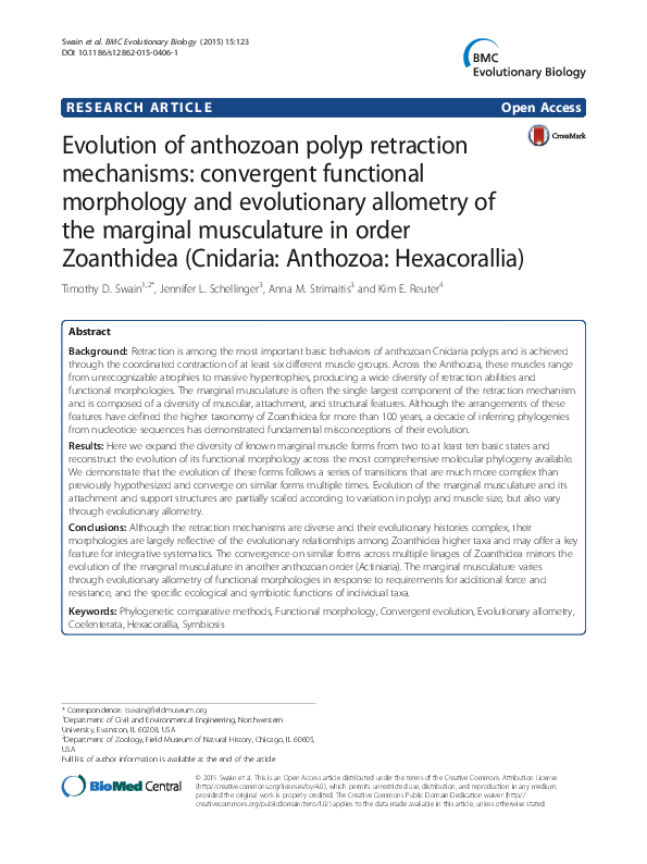 (PDF) Evolution of anthozoan polyp retraction mechanisms: convergent ...
