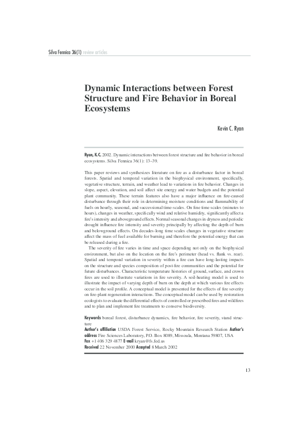 Pdf Dynamic Interactions Between Forest Structure And Fire Behavior In Boreal Ecosystems Silva