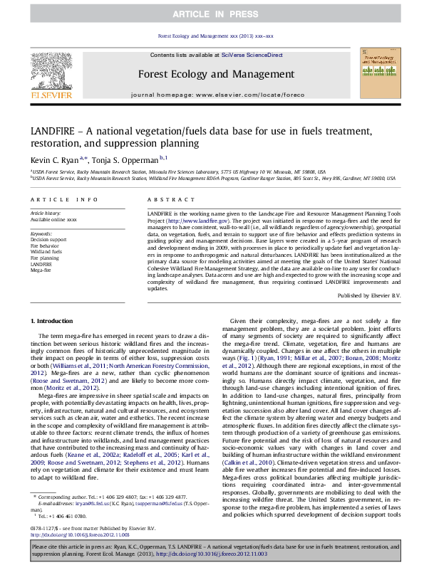 (PDF) LANDFIRE – A national vegetation/fuels data base for use in fuels ...