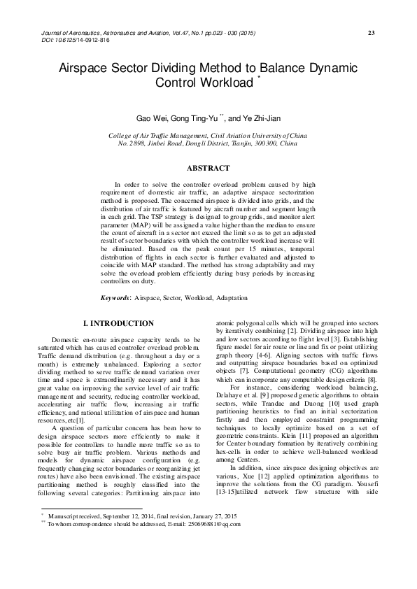 (PDF) Airspace Sector Dividing Method to Balance Dynamic Control Workload