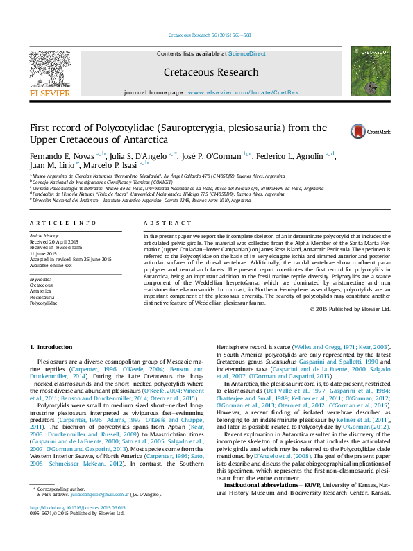 (PDF) First record of Polycotylidae (Sauropterygia, plesiosauria) from ...
