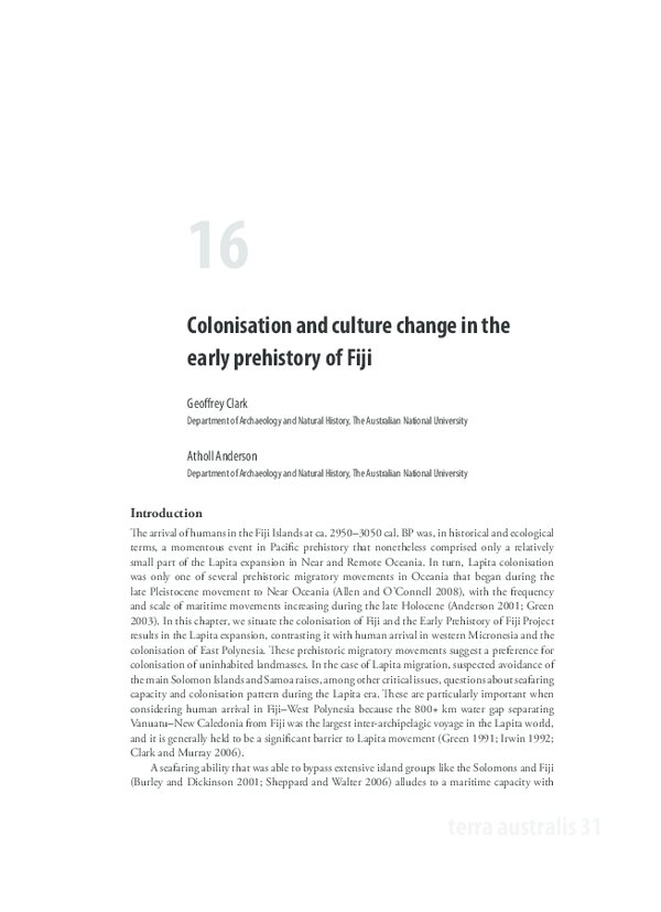(PDF) Colonisation and culture change in the early prehistory of Fiji