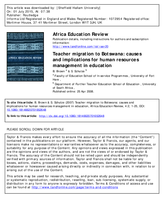(PDF) Teacher migration to Botswana: Causes and implications for human ...