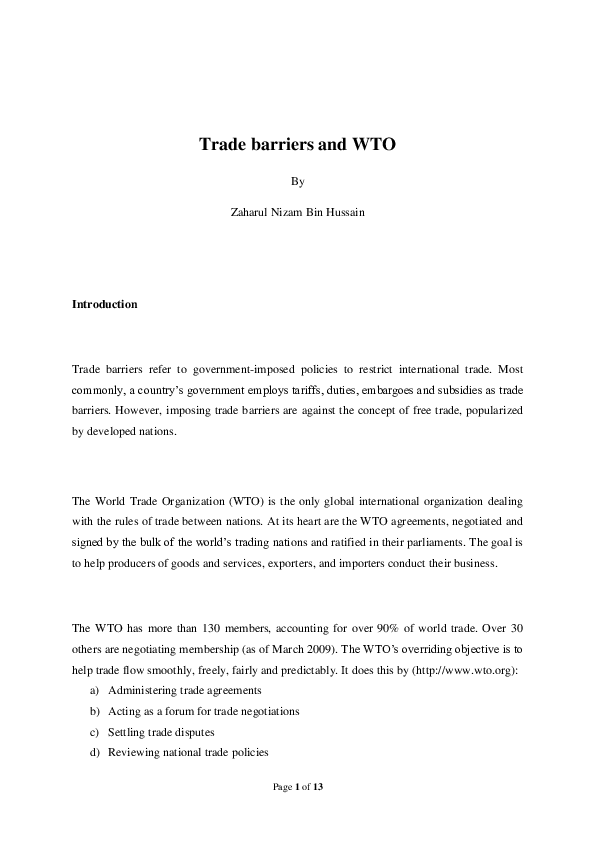 (PDF) Trade barriers and WTO