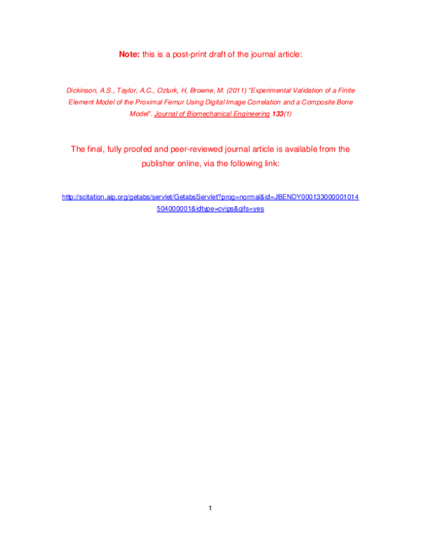Pdf Experimental Validation Of A Finite Element Model Of The Proximal