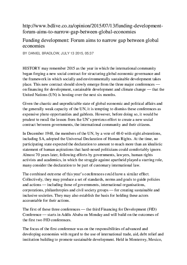 (PDF) Funding Development: Forum Aims to Narrow Gap Between Globall ...