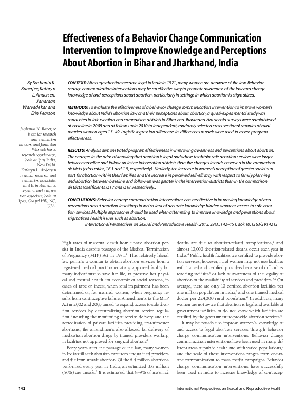 (PDF) Effectiveness of a Behavior Change Communication