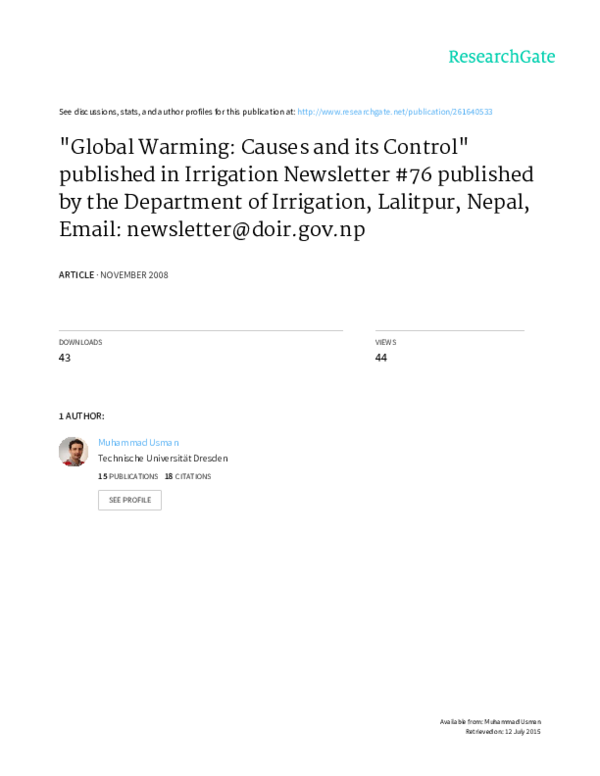 (PDF) Global Warming: Causes and its Control