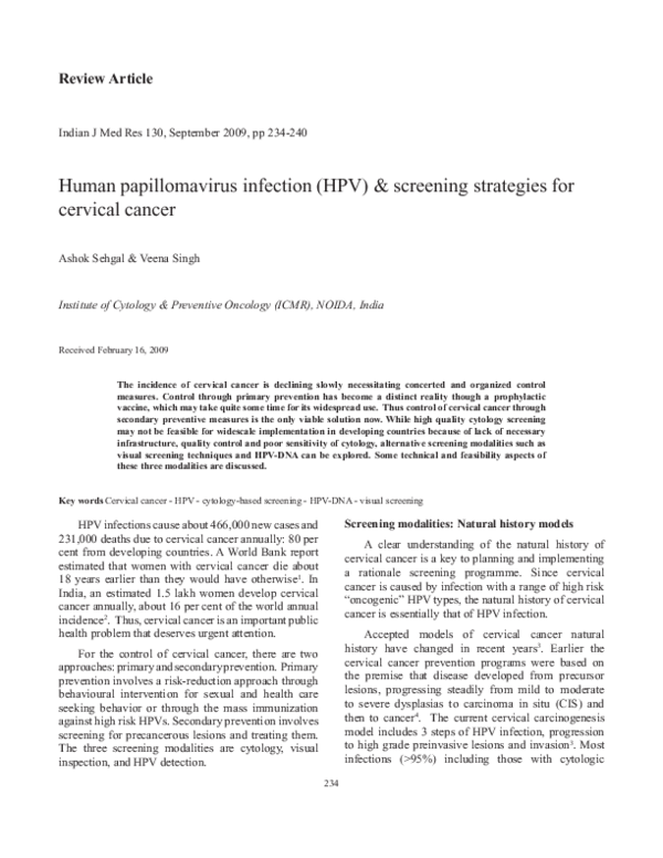 (PDF) Human papillomavirus infection (HPV) & screening strategies for ...
