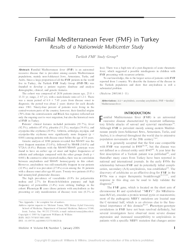 Familial Mediterranean fever (FMF) in Turkey: results of a nationwide ...