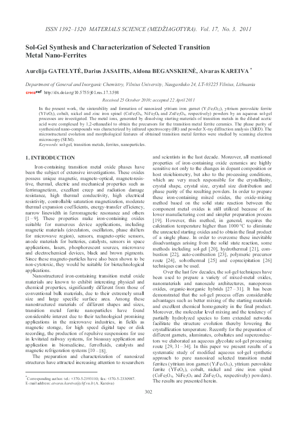 (PDF) Sol-Gel Synthesis and Characterization of Selected Transition ...