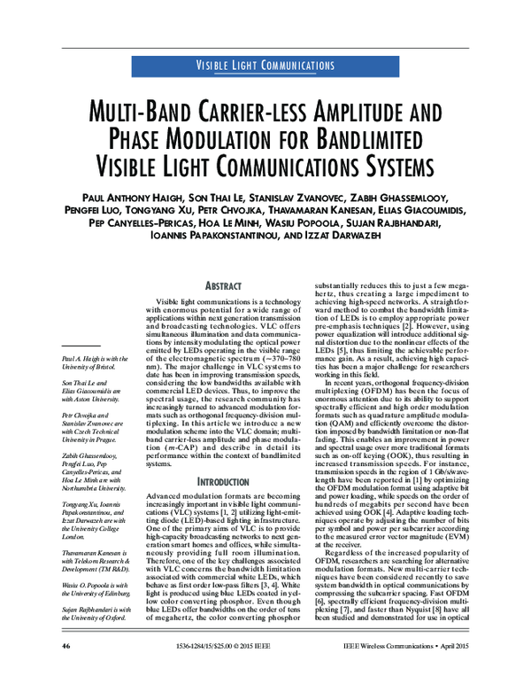 Pdf Multi Band Carrier Less Amplitude And Phase Modulation For Bandlimited Visible Light