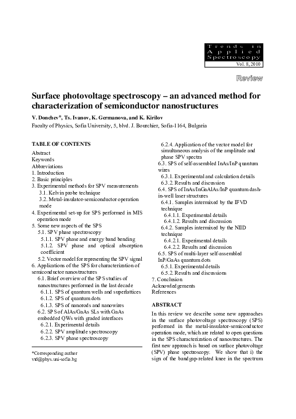 (PDF) Surface photovoltage spectroscopy – an advanced method for ...