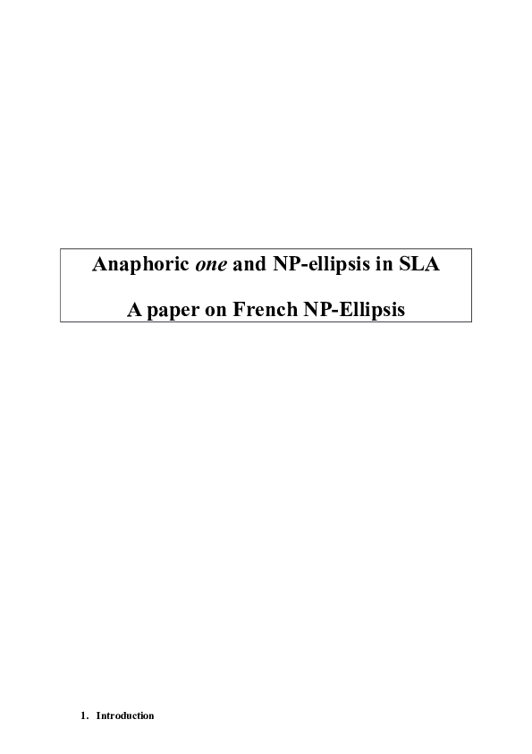 (DOC) Anaphoric one and NP-ellipsis in SLA A paper on French NP-Ellipsis