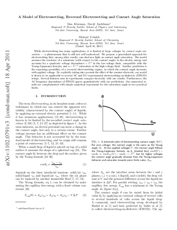 (PDF) A Model of Electrowetting, Reversed Electrowetting and Contact Angle Saturation