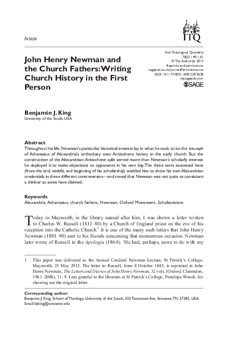 (PDF) John Henry Newman and the Church Fathers: Writing Church History ...