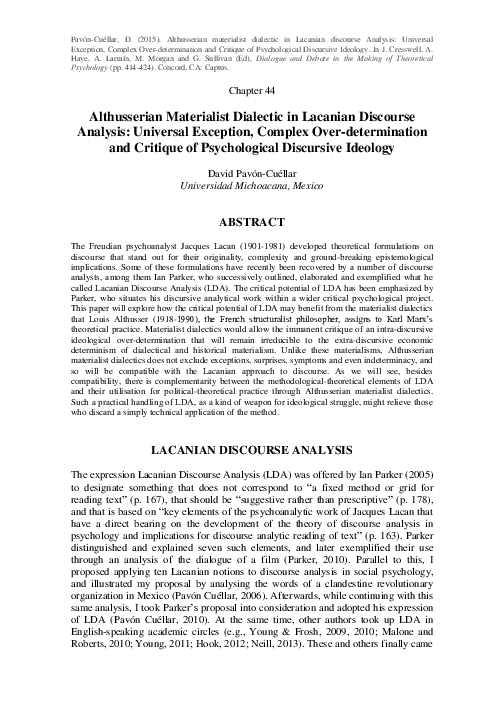 (PDF) Althusserian Materialist Dialectic in Lacanian Discourse Analysis ...