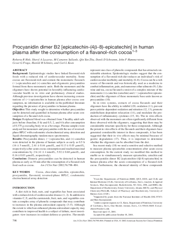 (PDF) Procyanidin dimer B2 (epicatechin-(4beta -8)-epicatechin) in ...