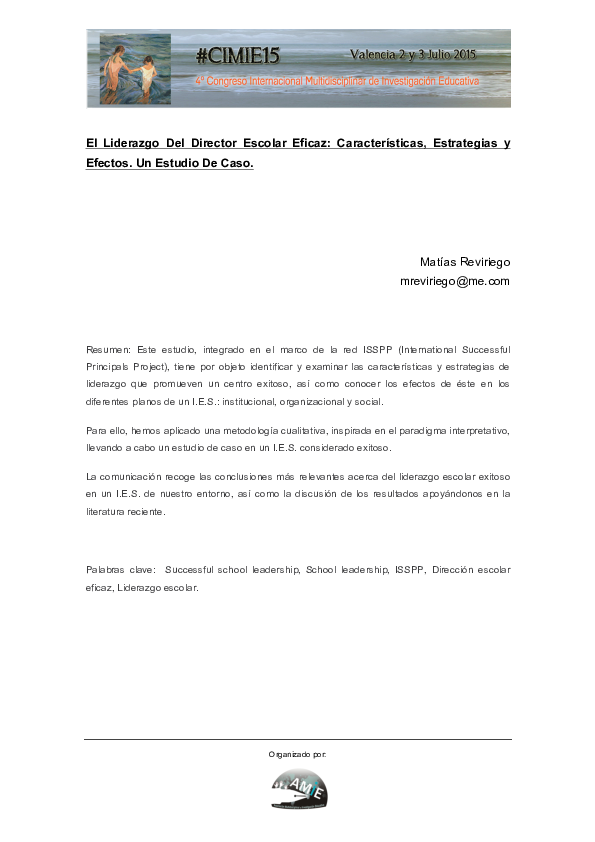 (PDF) El Liderazgo Del Director Escolar Eficaz: Características ...