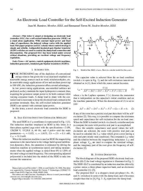 Pdf An Electronic Load Controller For The Self Excited Induction Generator