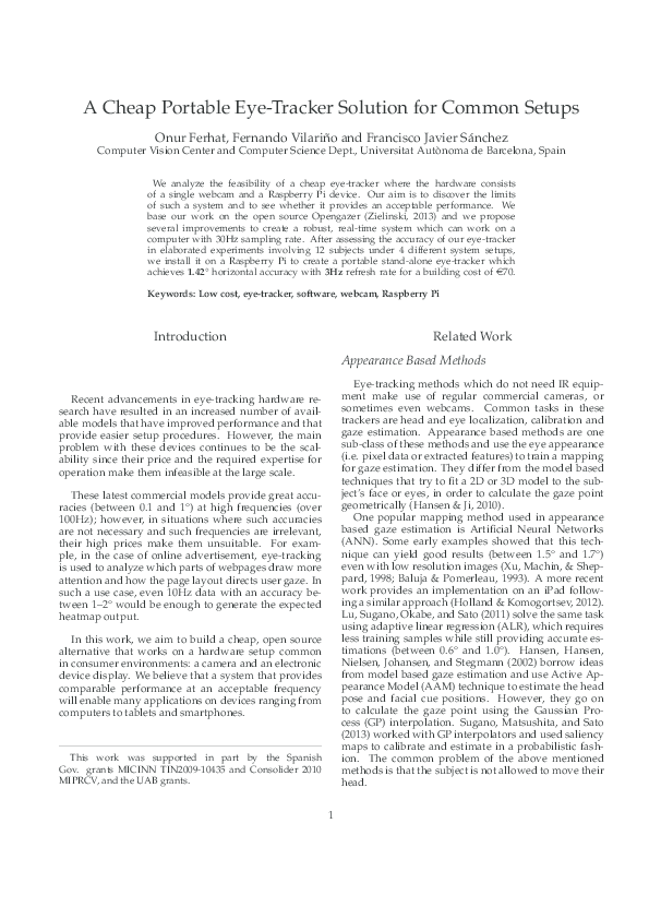 (PDF) A Cheap Portable Eye-Tracker Solution for Common Setups (Extended)