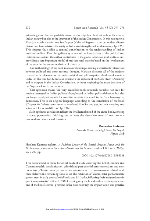 (PDF) Book Review: Harshan Kumarasingham, A Political Legacy of the ...