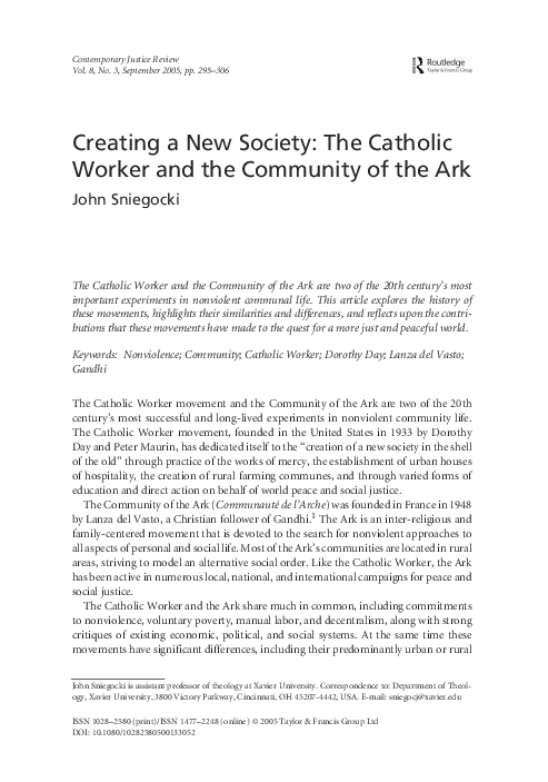 (PDF) Creating a New Society: The Catholic Worker and the Community of ...