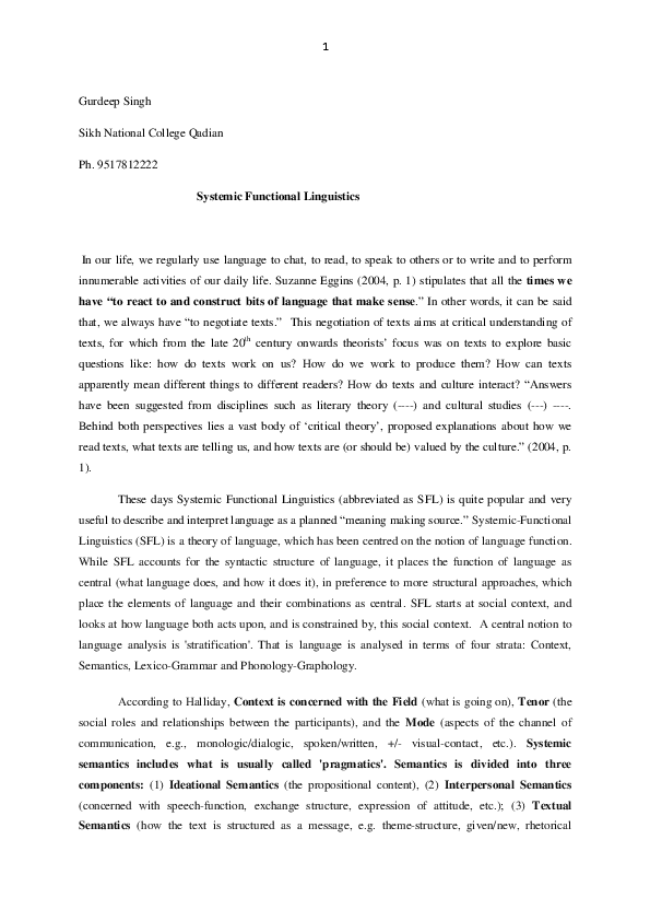 Pdf An Introduction To The Systemic Functional Linguistics