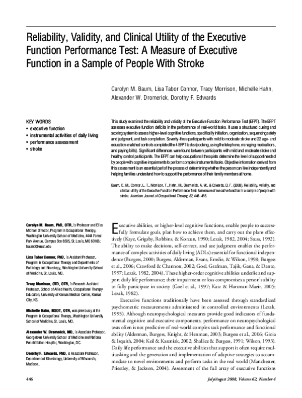 (PDF) Reliability, Validity, and Clinical Utility of the Executive ...