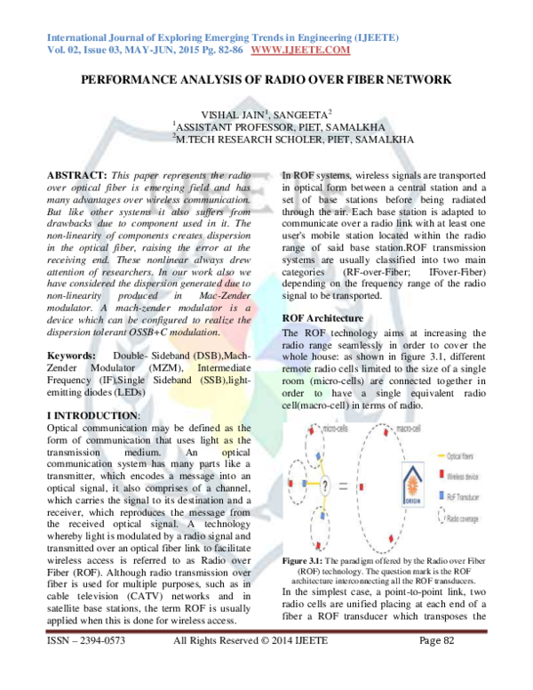 (PDF) PERFORMANCE ANALYSIS OF RADIO OVER FIBER NETWORK