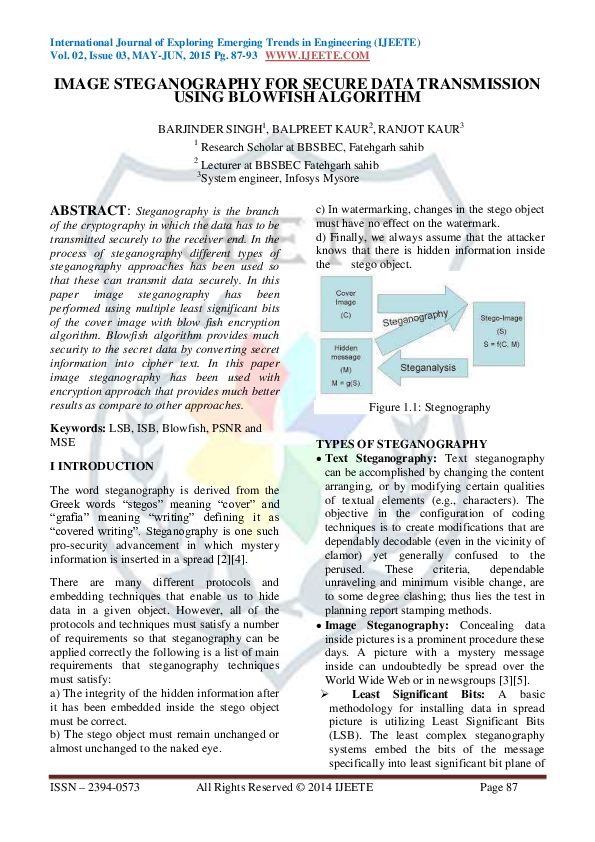 (PDF) IMAGE STEGANOGRAPHY FOR SECURE DATA TRANSMISSION USING BLOWFISH ALGORITHM