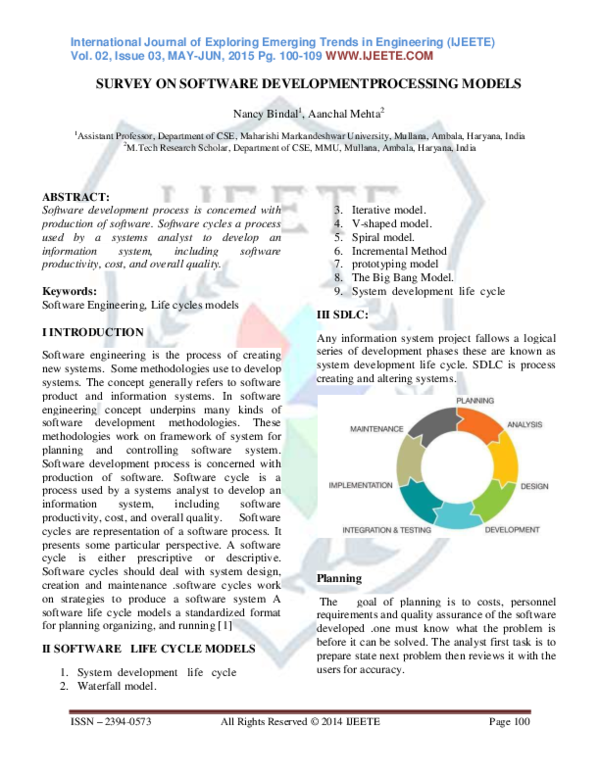 (PDF) SURVEY ON SOFTWARE DEVELOPMENTPROCESSING MODELS