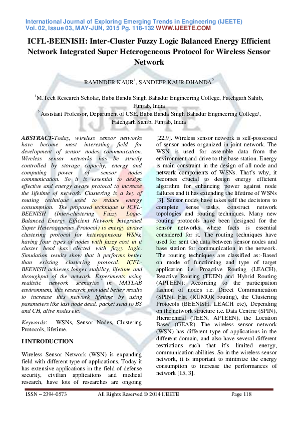 (PDF) ICFL-BEENISH: Inter-Cluster Fuzzy Logic Balanced Energy Efficient Network Integrated Super ...