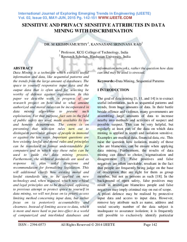 Pdf Sensitive And Privacy Sensitive Attributes In Data Mining With