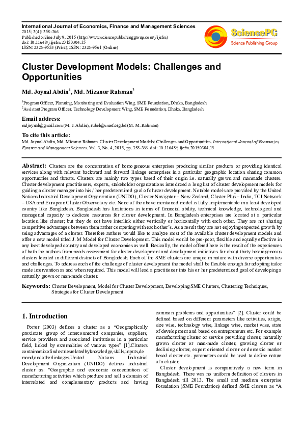 (PDF) Cluster Development Models: Challenges and Opportunities