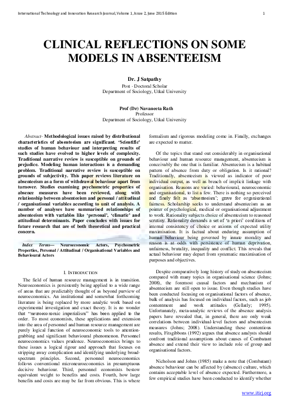 (PDF) CLINICAL REFLECTIONS ON SOME MODELS IN ABSENTEEISM
