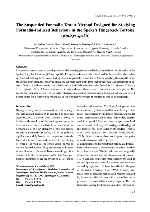 (PDF) The suspended formalin test: A method designed for studying ...